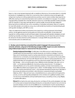 D Task D Task Zoey Willis D Task XBP Task Secondary ELA Part A Maya