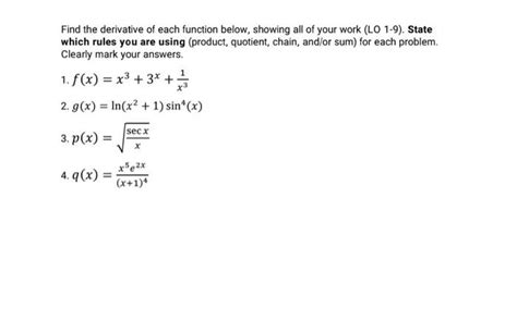 Solved Find The Derivative Of Each Function Below Showing