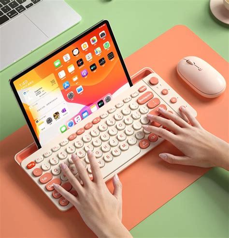 Asmr Retro Blutooth Wireless Keyboard Bow K650d Peach Pink With Handle Docking System Asmr Retro Blutooth Wireless Keyboard Bow K650d Peach Pink With Handle Docking System