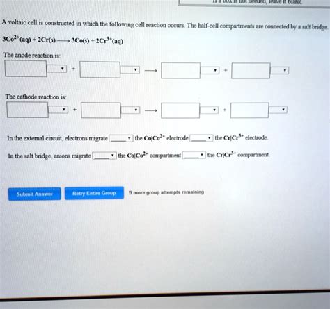 Solved A Voltaic Cell Is Constructed Which The Following Cell Reaction