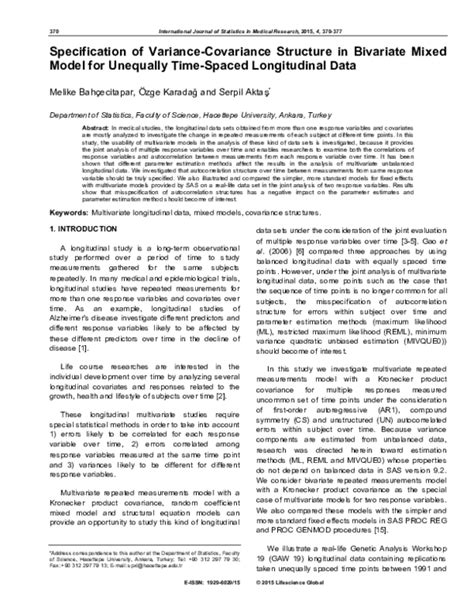 Pdf Specification Of Variance Covariance Structure In Bivariate Mixed