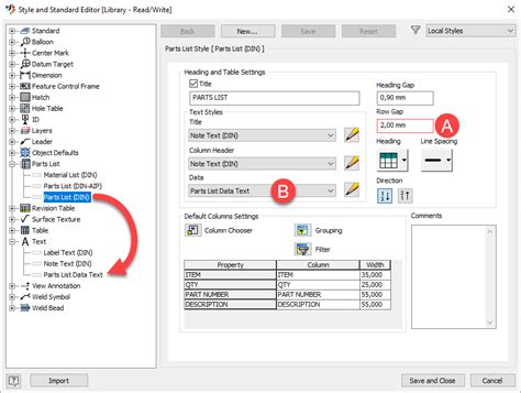 how to control height of data table rows in inventor drawings