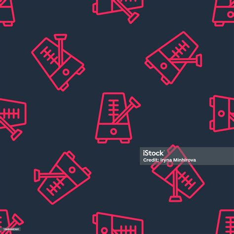 검은 배경에 분리 된 매끄러운 패턴은 모션 아이콘에 진자 레드 라인 클래식 메트로놈 음악과 비트 메커니즘의 장비 벡터 메트로놈에 대한 스톡 벡터 아트 및 기타 이미지