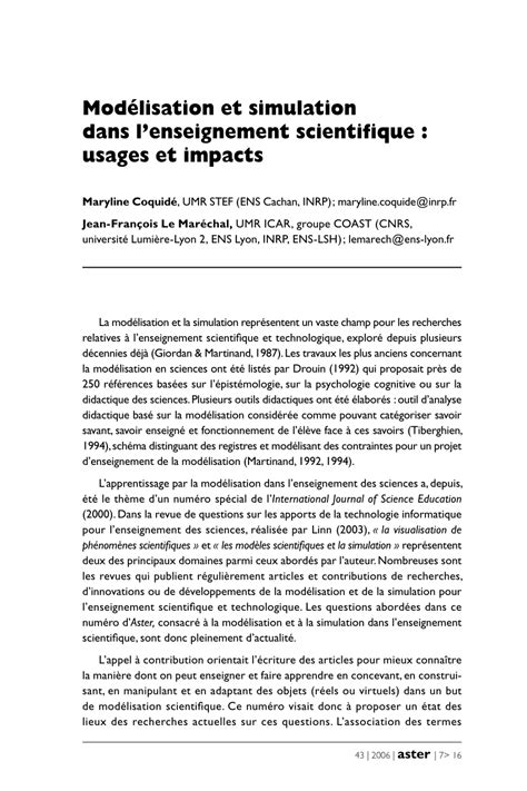 Pdf Introduction Modélisation Et Simulation Dans Lenseignement Scientifique Usages Et Impacts