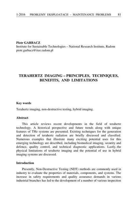 pdf terahertz imaging principles techniques benefits and limitations