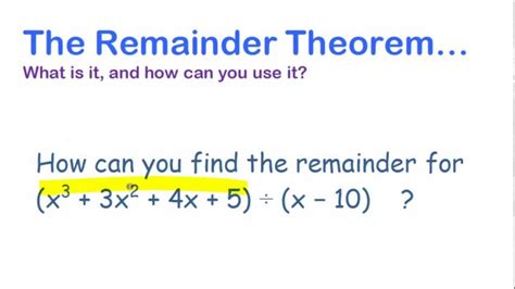 Remainder Theorem For Polynomials • 32c Pre Calculus 12 Youtube
