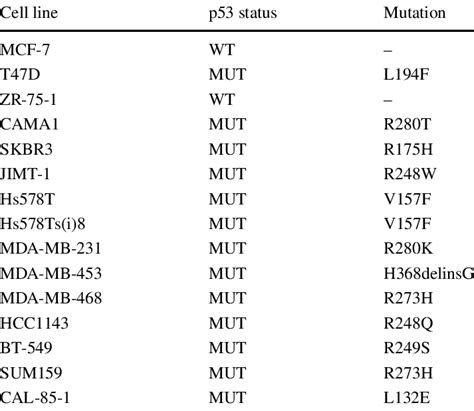 P53 Mutational Status Of Cell Lines Used In This Study Download Scientific Diagram