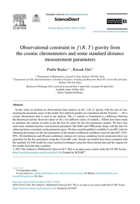 Pdf Observational Constraint In F R T Gravity From The Cosmic Chronometers And Some Standard