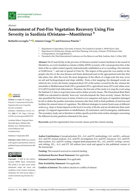 Pdf Assessment Of Post Fire Vegetation Recovery Using Fire Severity In Sardinia Oristano