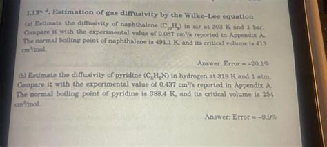 Solved A Estimate The Diffusivity Of Naphthalene C10h8