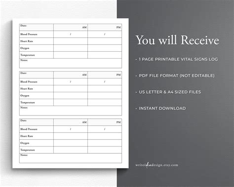Vital Signs Log Printable Vital Signs Tracker Printable Etsy Canada
