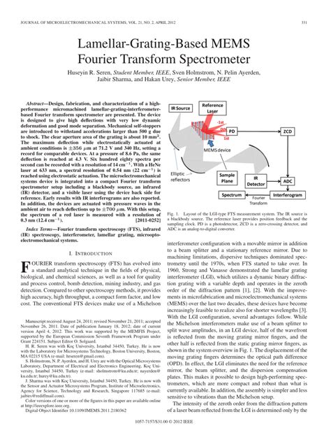 Pdf Lamellar Grating Based Mems Fourier Transform Spectrometer