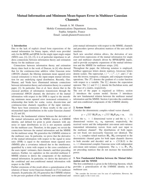 Pdf Mutual Information And Minimum Mean Square Error In Multiuser