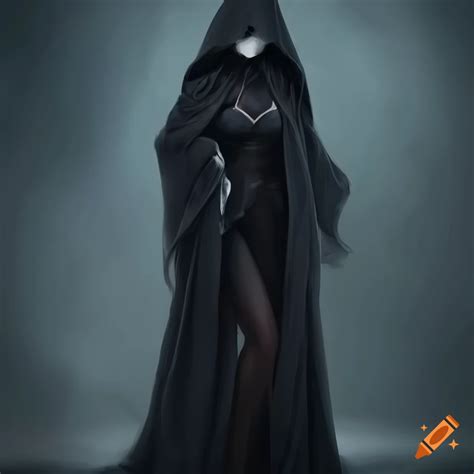 Fantasy Inspired Female With A White Mask In A Dark Hooded Robe On Craiyon