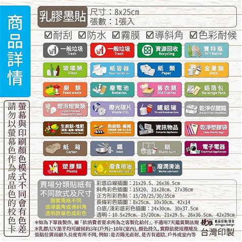 【競雅】5天出貨 8x25 乳膠墨 戶外耐候 防水貼 垃圾分類貼紙 一般垃圾 資源回收 廚餘 紙類 鋁箔包 紙容器 Yahoo奇摩拍賣