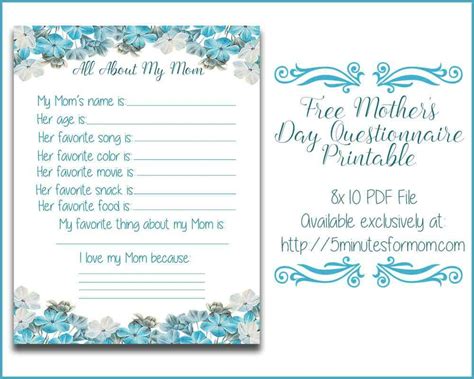Mothers Day Questionnaire Free Printable Pdf