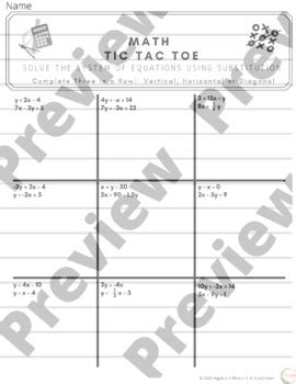 Math Tic Tac Toe Solving System Of Linear Equations Activity TPT