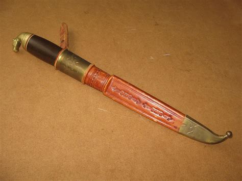 Vtg Finland Puukko Sami Knife Sheath 10 Brass And Leather 10 1 2