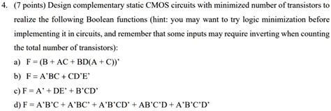 Points Design Complementary Static Cmos Circuits With Minimized Number