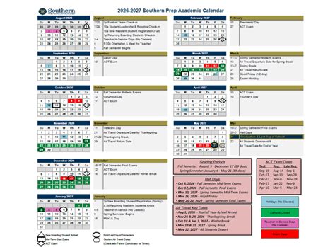 Academic Calendar Southern Preparatory Academy