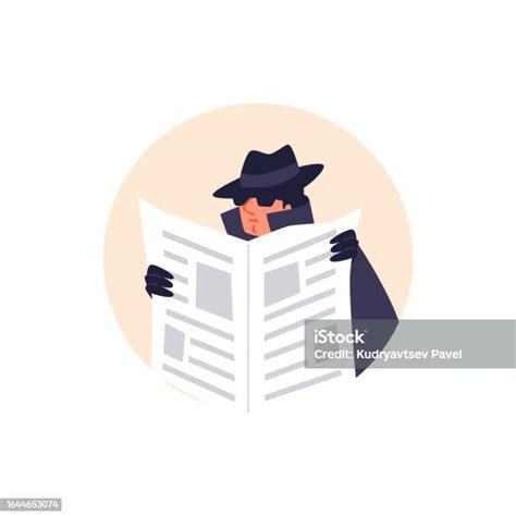 선글라스를 끼고 모자를 쓴 특수 비밀 요원이 신문 표지 아래에서 스파이 활동을 하고 있다 가로채기에 대한 스톡 벡터 아트 및 기타 이미지 가로채기 감시 개성 개념