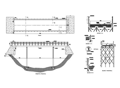 Wooden Bridge Elevation Section Plan And Constructive Structure Details Dwg File