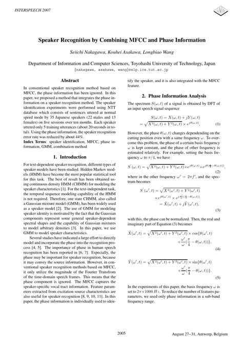 Pdf Speaker Recognition By Combining Mfcc And Phase Information