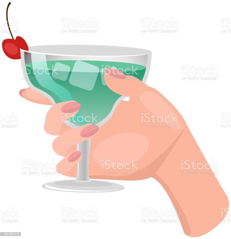 얼음과 체리가있는 열대 알코올 칵테일 베리로 장식 된 마티니 유리의 푸른 음료 Gin Tonic에 대한 스톡 벡터 아트 및 기타 이미지 Gin Tonic 건강관리와