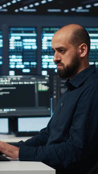 Vertical Manager Overseeing Server Room Running Code On Computer Troubleshooting And Upgrading
