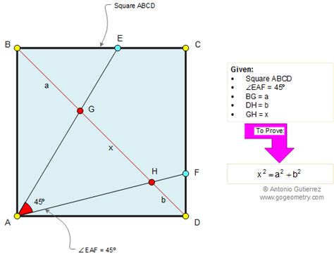 Go Geometry Problem 367 Square Angle 45 Degrees Pythagoras Go Geometry Problem 367 Square Angle 45 Degrees Pythagoras
