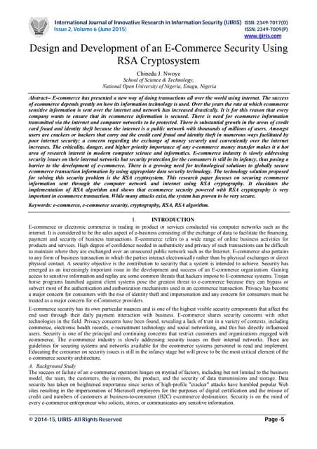 Design And Development Of An E Commerce Security Using Rsa Cryptosystem