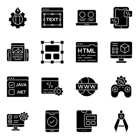 Premium Vector Set Of Designing And Programming Solid Icons