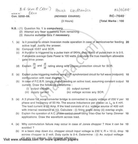 Power Electronic And Drives 2008 2009 Be Electronics Engineering Semester 7 Be Fourth Year Old