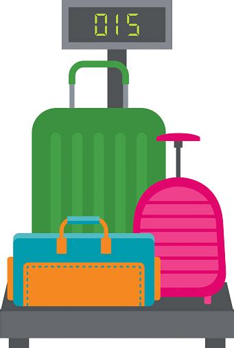 공항 화물 저울에 있는 다양한 여행 수하물의 평면 벡터 그림입니다 0명에 대한 스톡 벡터 아트 및 기타 이미지 0명 가방 무게 Istock