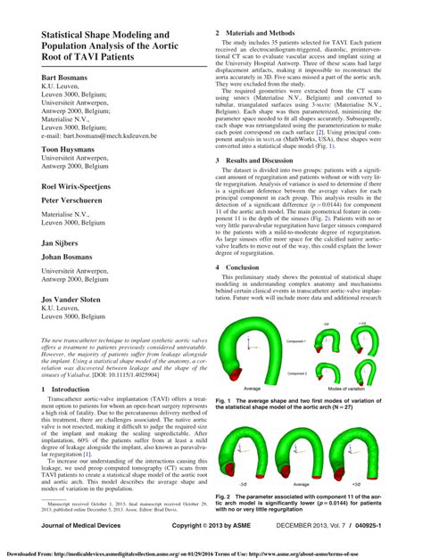 Pdf Statistical Shape Modeling And Population Analysis Of The Aortic Root Of Tavi Patients