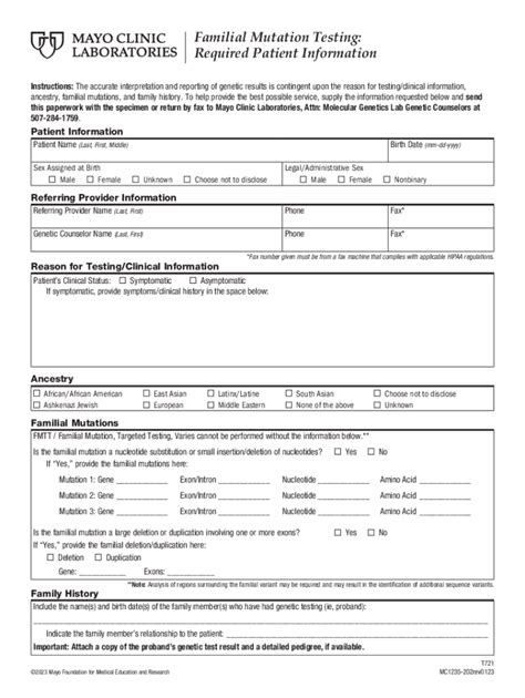 Fillable Online Mclfamilial Mutation Testing Required Patient