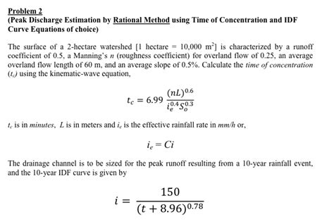 Solved Problem 2 Peak Discharge Estimation By Rational