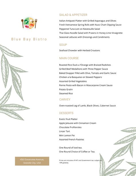 Free Classic Buffet Menu Template To Edit Online