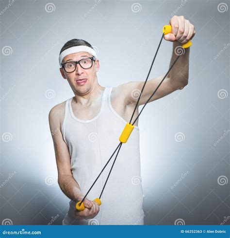 Nerd Man Doing Gym Stock Image Image Of Exercise Background