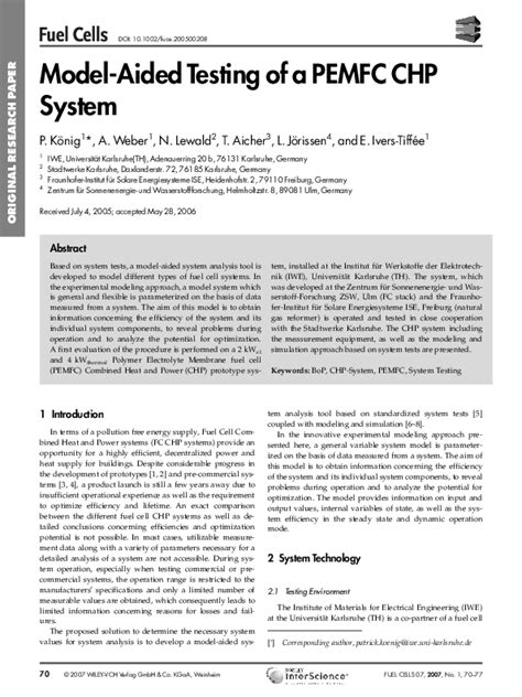 pdf model‐aided testing of a pemfc chp system