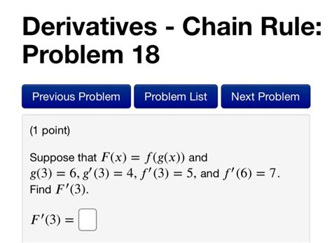 Solved Derivatives Chain Rule Problem 18 Previous Problem