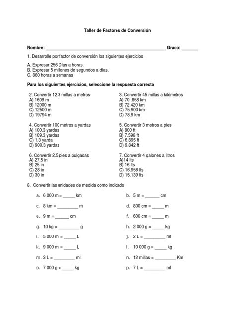 Taller De Factores De Conversión Pdf