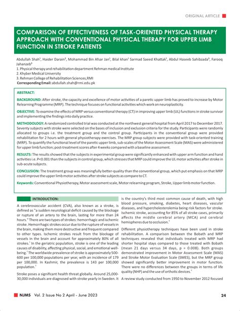 Pdf Comparison Of Effectiveness Of Task Oriented Physical Therapy Approach With Conventional