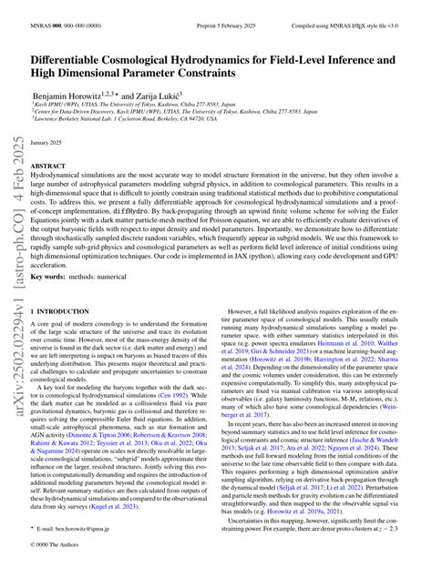 Pdf Differentiable Cosmological Hydrodynamics For Field Level Inference And High Dimensional
