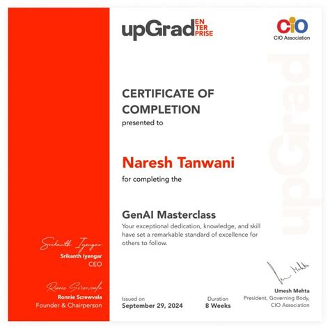 Naresh Tanwani On Linkedin Successfully Completed The Gen Ai Masterclass An Intensive 8 Week…