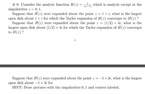 solved consider the analytic function h z 1 z z−1 which