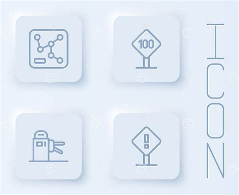 Set Line Railway Map Speed Limit Traffic Sign 100 Km Turnstile And Set Line Railway Map Speed Limit Traffic Sign 100 Km Turnstile And