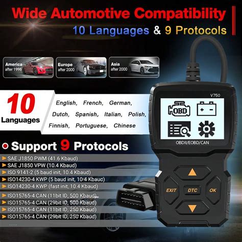 Obd2 Reader Diagnostic Tool Obdii Eobd Car Code Scanner Check Engine Light Fault Code Live Data