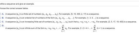 Solved Efine A Sequence And Give An Example Choose The