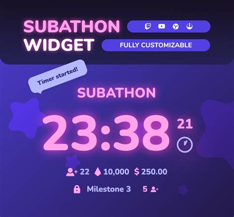 Subathon Timer Widget Up To Milestones Megathon Countdown Timer Tips Bits Subs